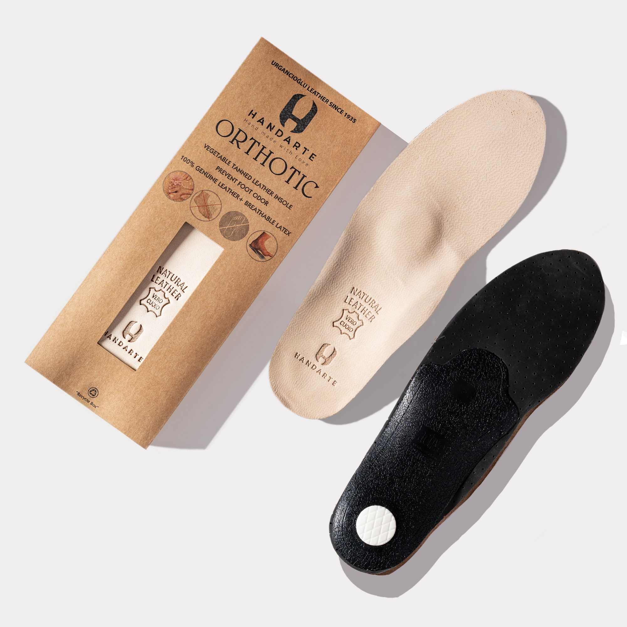 Handarte Orthotic Leather Insoles – Heel Pain & Plantar Fasciitis Reli ...